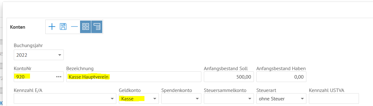 Vereinsbuchführung - Einrichtung